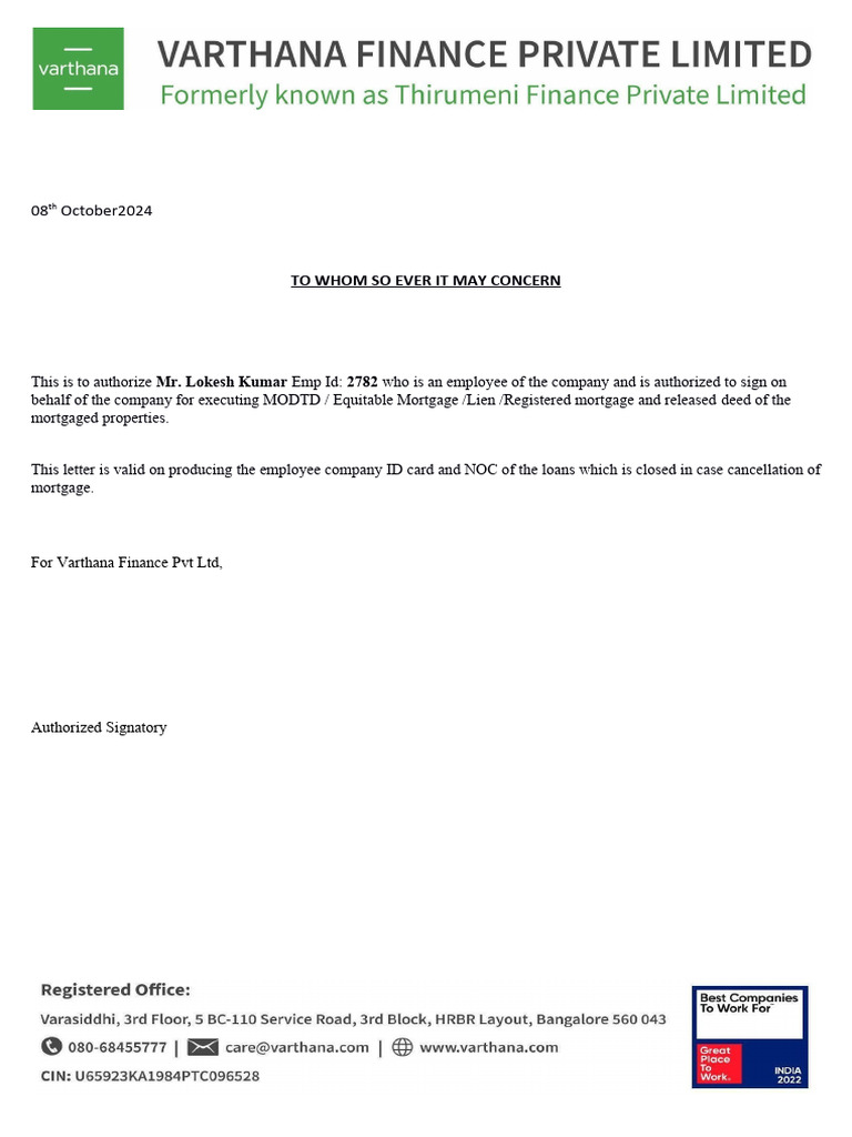 Authorization Letter of Lokesh | PDF | Finance & Money Management