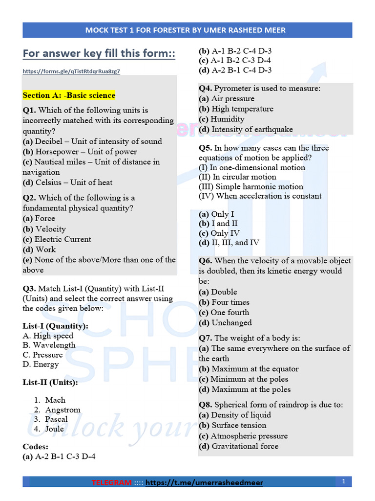Mock Test 1 For Forester by Umer Rasheed Meer | PDF | Proteins ...