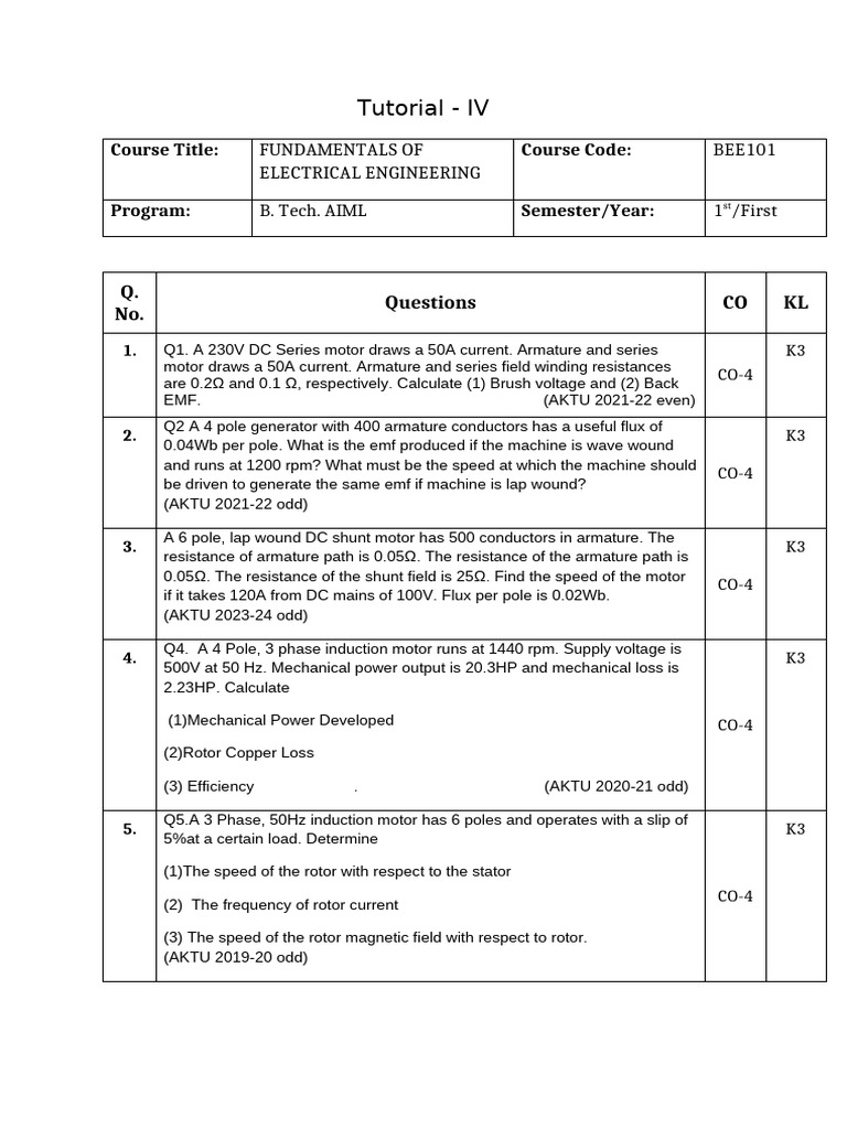 Tutorial 4 | PDF | Electric Motor | Materials Science