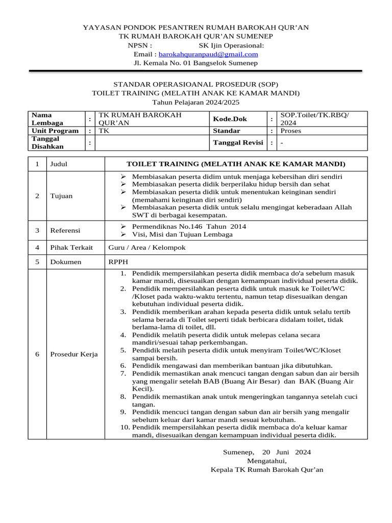 Sop Kamar Mandi TK RBQ | PDF