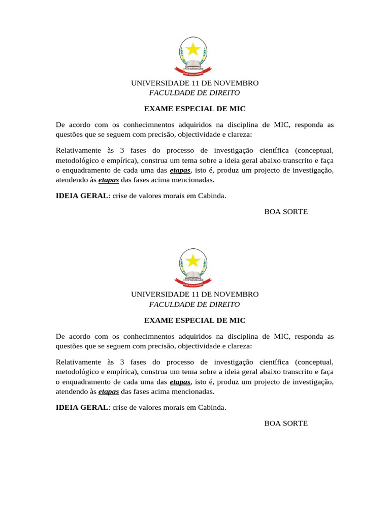 Prova de MIC Especial | PDF