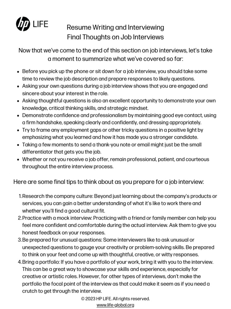 Final Thoughts on Job Interviews | PDF | Job Interview | Psychology