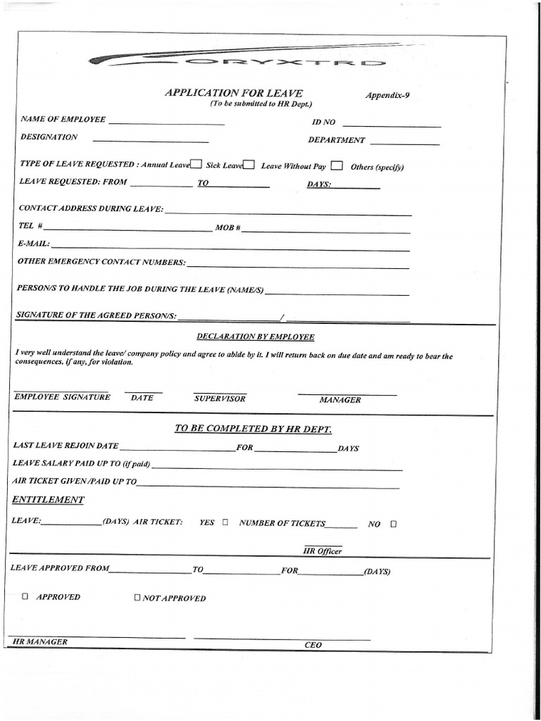 Leave Appication Form Oryx Trd | PDF