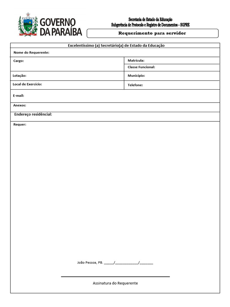 Modelo de Requerimento - Ano 2024 - SEE | PDF