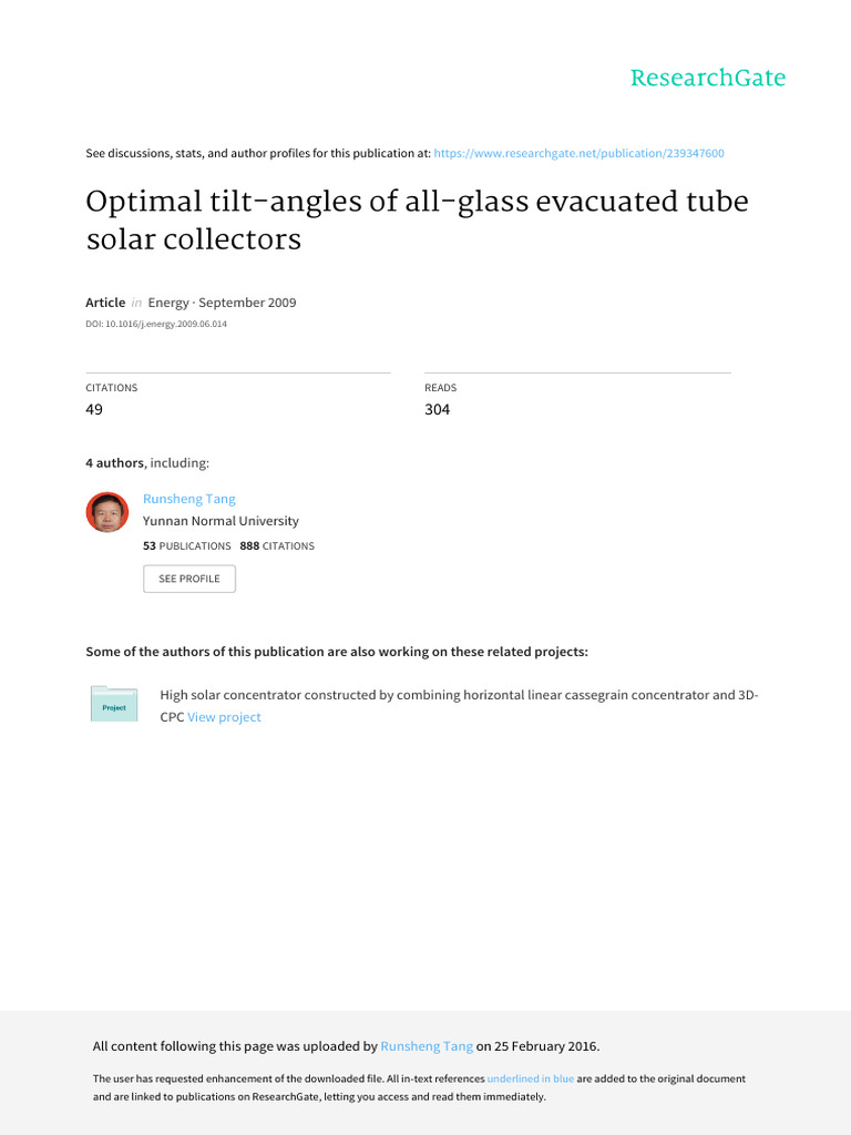 2009-Optimal Tilt-Angles of Evacuated Tubes Solar Collectors | PDF ...