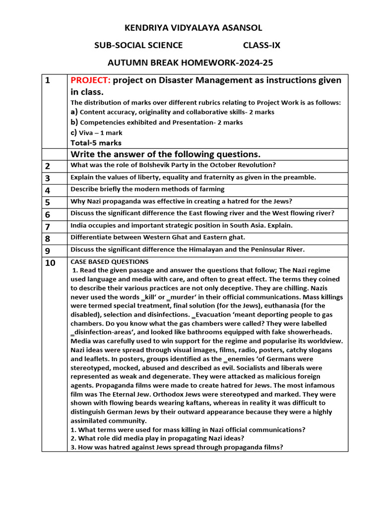 Class-9a and 9C AUTUMN BREAK HOMEWORK | PDF | Propaganda | Nazi Germany