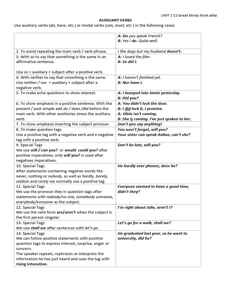 Understanding Auxiliary and Modal Verbs | PDF | Verb | Question