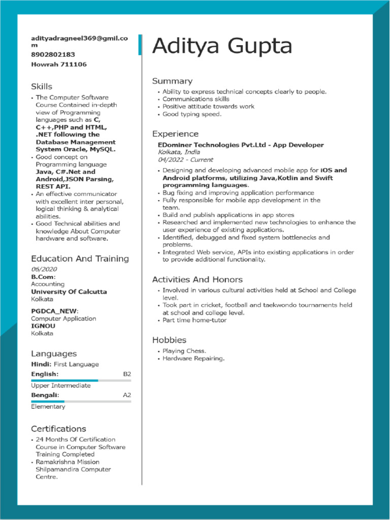 Aditya Gupta CV | PDF