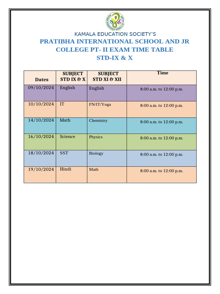 PT-2 Exam Time Table... 1727950988 | PDF | Foreign Language Studies