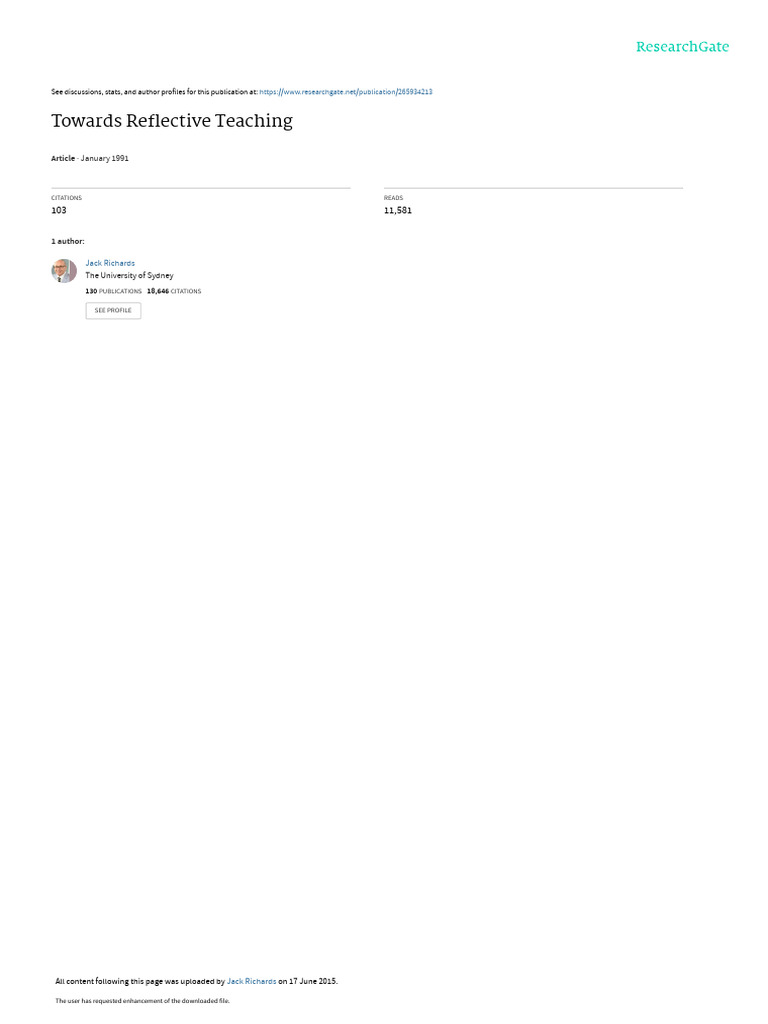 Towards Reflective Teaching | PDF | Teachers | Experience