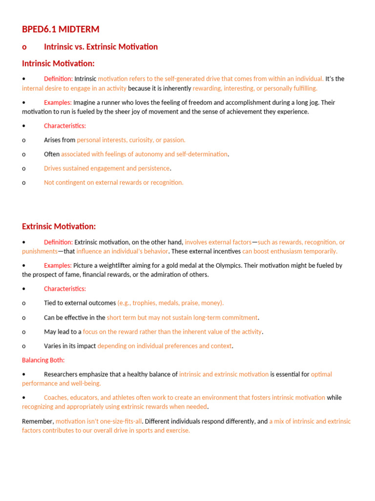 Intrinsic vs. Extrinsic Motivation in Sports | PDF | Motivational ...