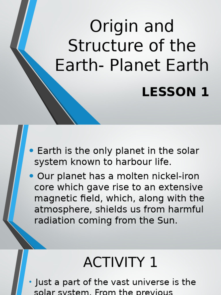 LESSON 1 Origin and Structure of The Earth Planet Earth | PDF | Earth | Venus