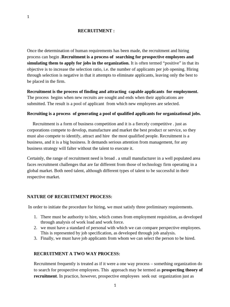 RECRUITMENT AND SELECTION NOTES | PDF | Recruitment | Employment
