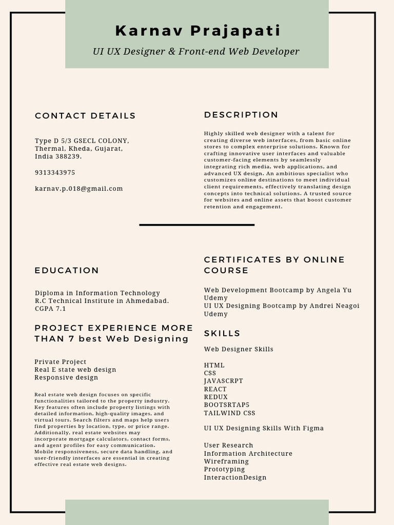 Karnav Prajapati: UI UX Designer & Front-End Web Developer | PDF | Web Design | World Wide Web