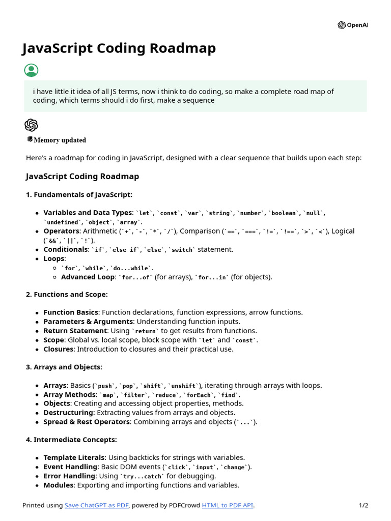 JavaScript Coding Roadmap | PDF | Java Script | Computer Programming JavaScript Coding Roadmap | PDF | Java Script | Computer Programming