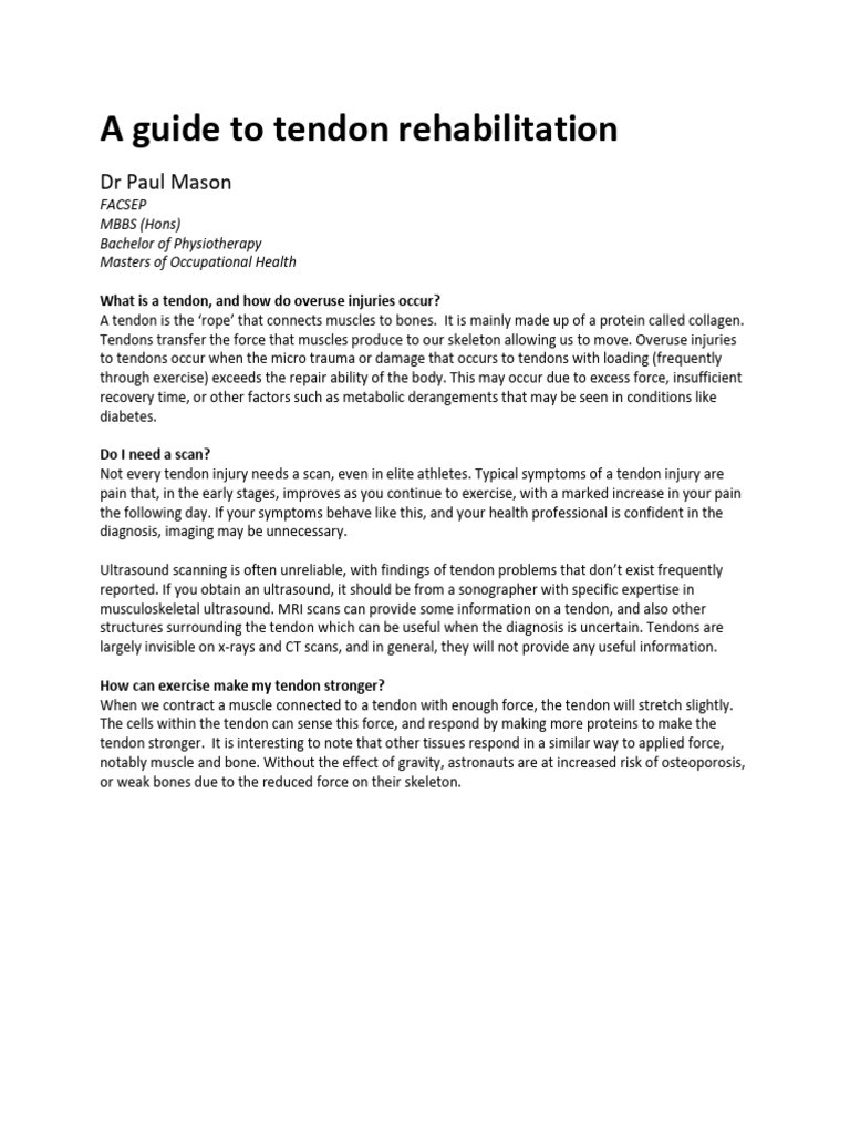 Understanding Tendon Rehabilitation Paul Mason | PDF | Tendon ...