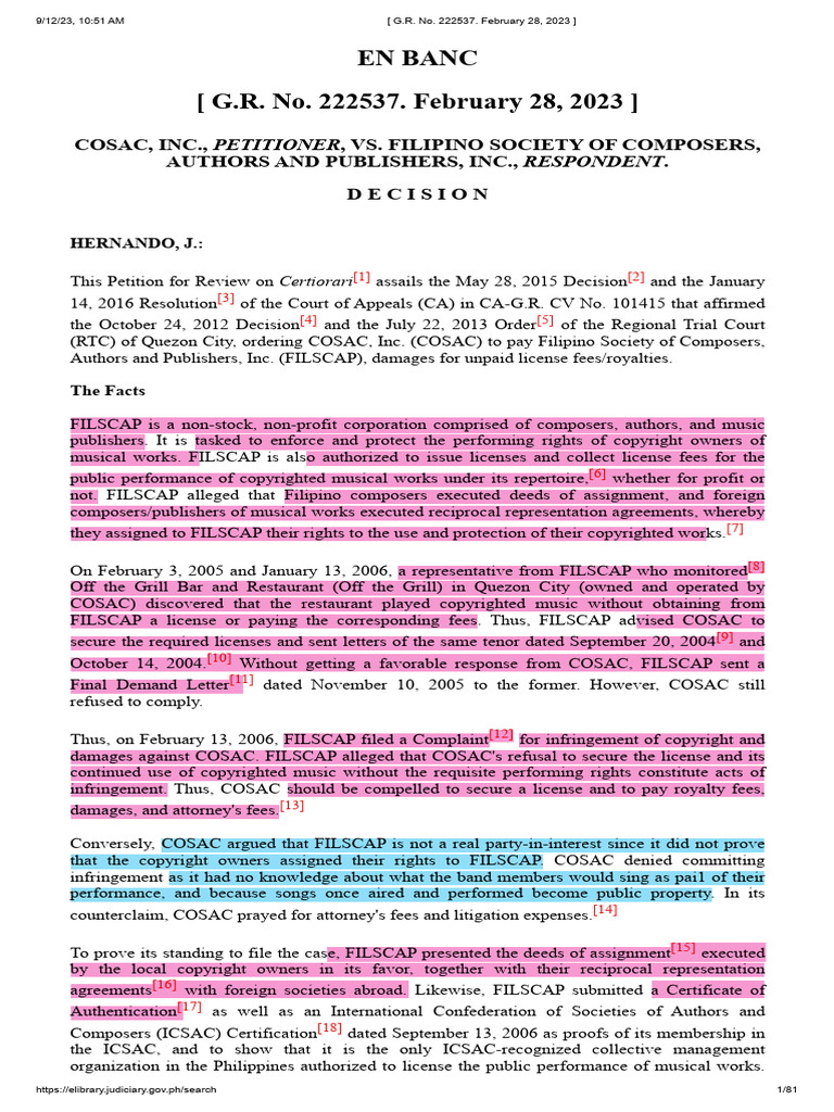 Cosac vs. Filscap | PDF | Lawsuit | Copyright