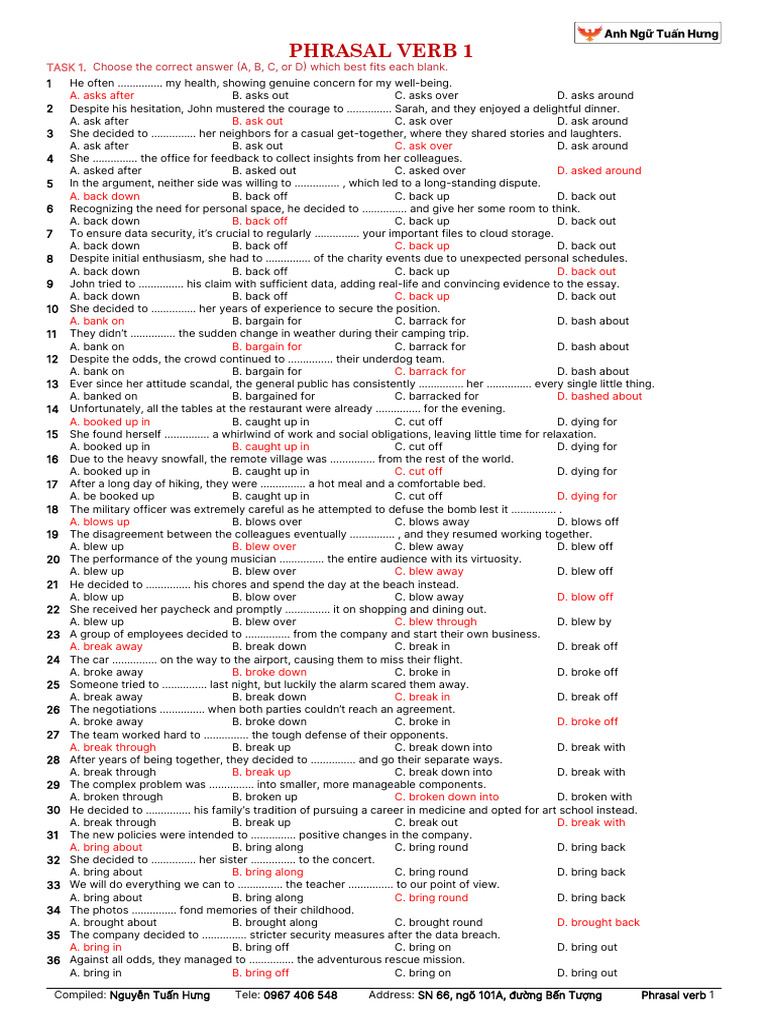 [B2] Phrasal Verb 1 | PDF