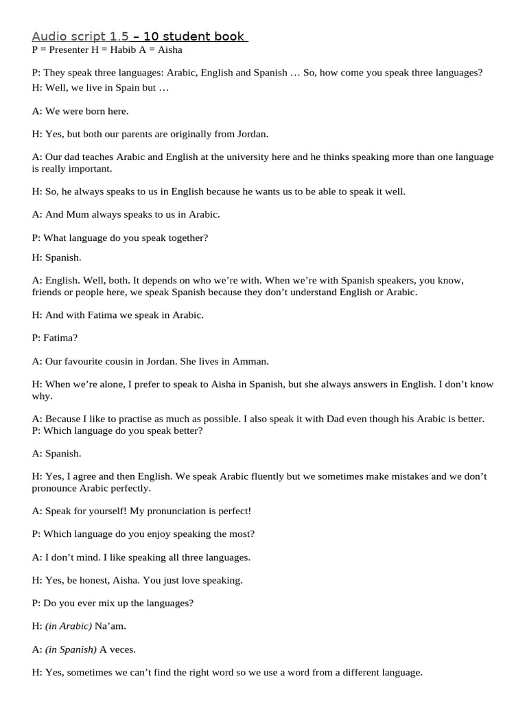 Audio script 1.5 – 10 student book | PDF