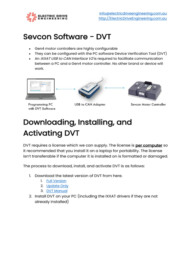 Sevcon DVT Software Installation Guide | PDF