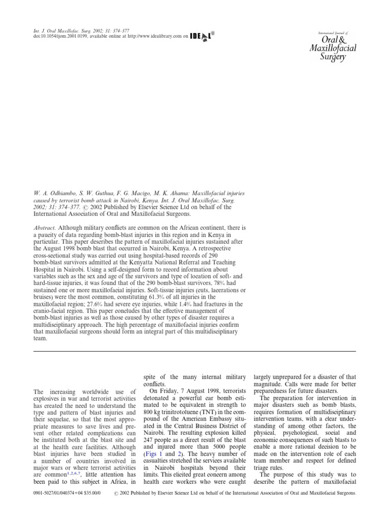 Nairobi Article Related To Omfs Trauma Due To Terrorist Attack | PDF | Surgical Specialties ...