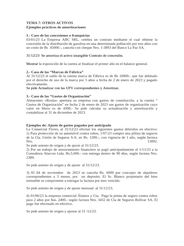 Tema 7 Enunciado Ejemplos Act. Intang. | PDF