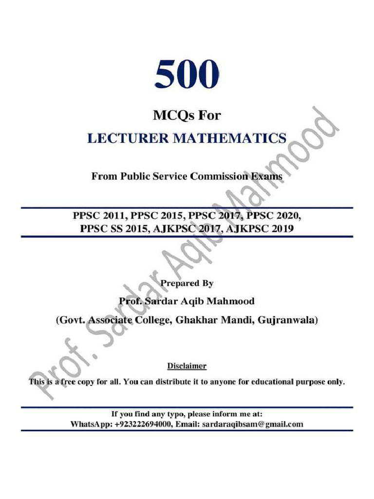 PPSC Past Paper Mathematics - 1 | PDF