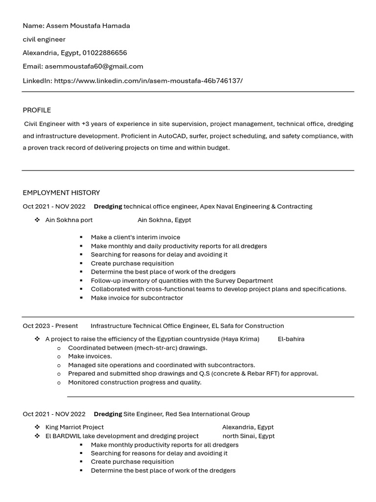 CV Assem Moustafa Marine Engineer | PDF | Business | Engineering