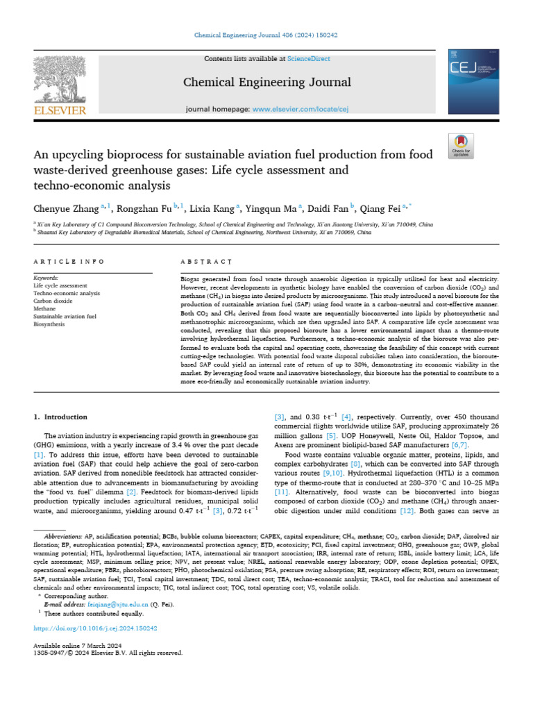 Chemical Engineering Journal: Chenyue Zhang, Rongzhan Fu, Lixia Kang ...