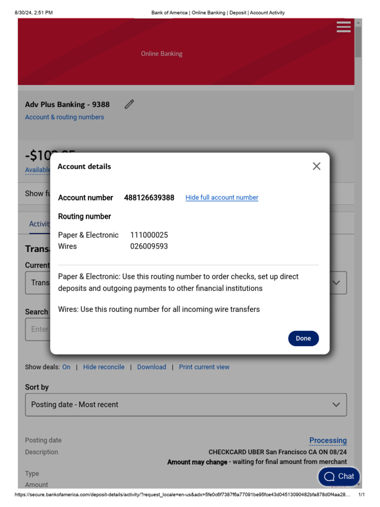 Bank of America - Online Banking - Deposit - Account Activity | PDF ...