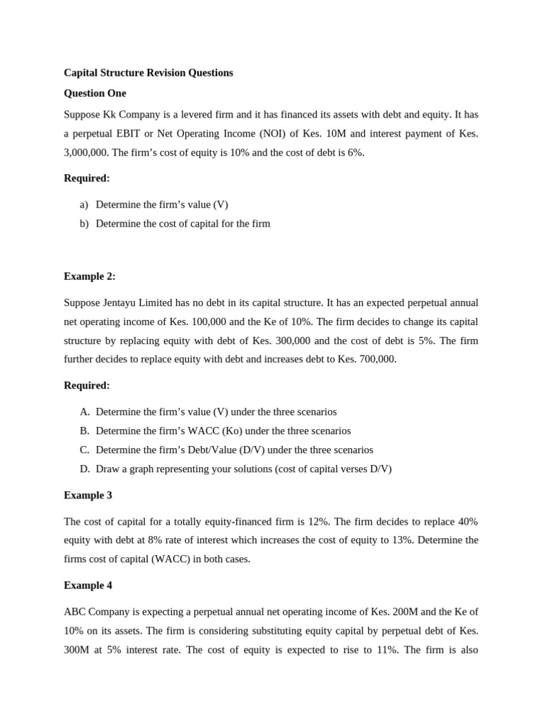 Capital Structure Revision Questions | PDF | Cost Of Capital | Equity ...