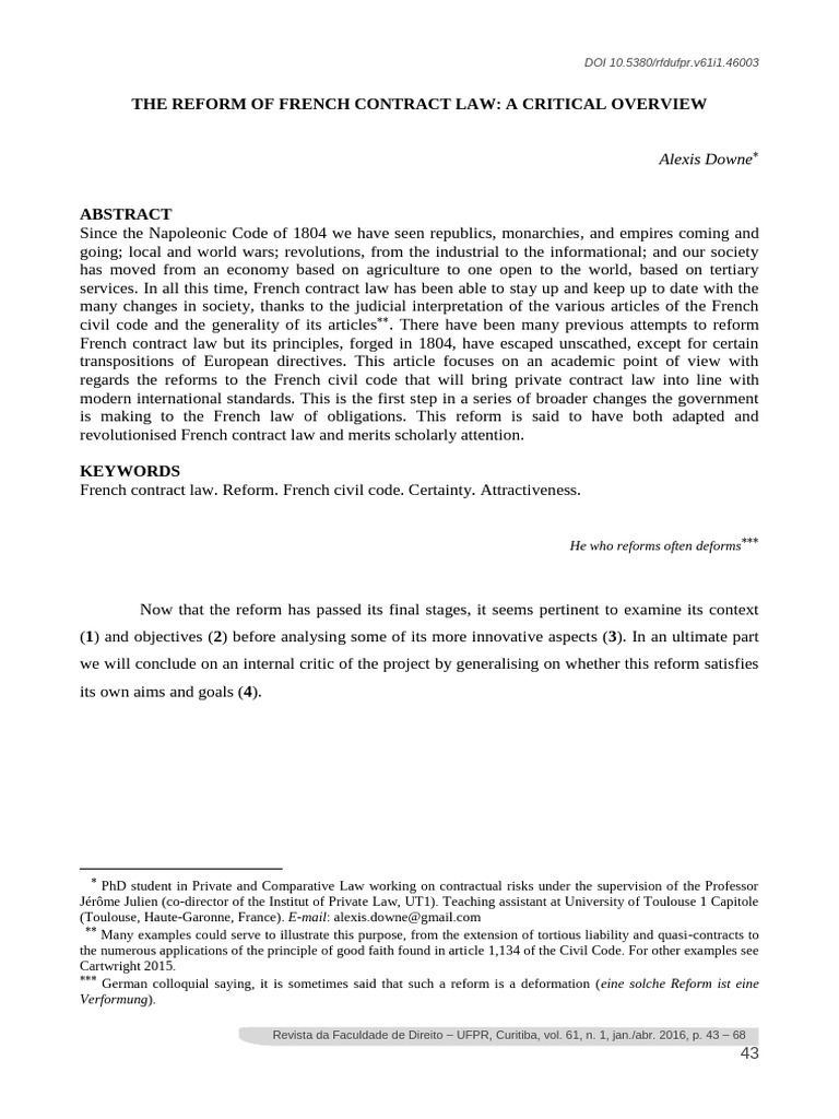 The Reform of French Contract Law | PDF | Rationality | Civil Law ...