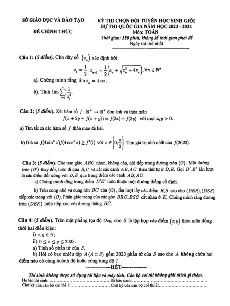 Bình Dương TST 2023-2024 - Đề Thi | PDF