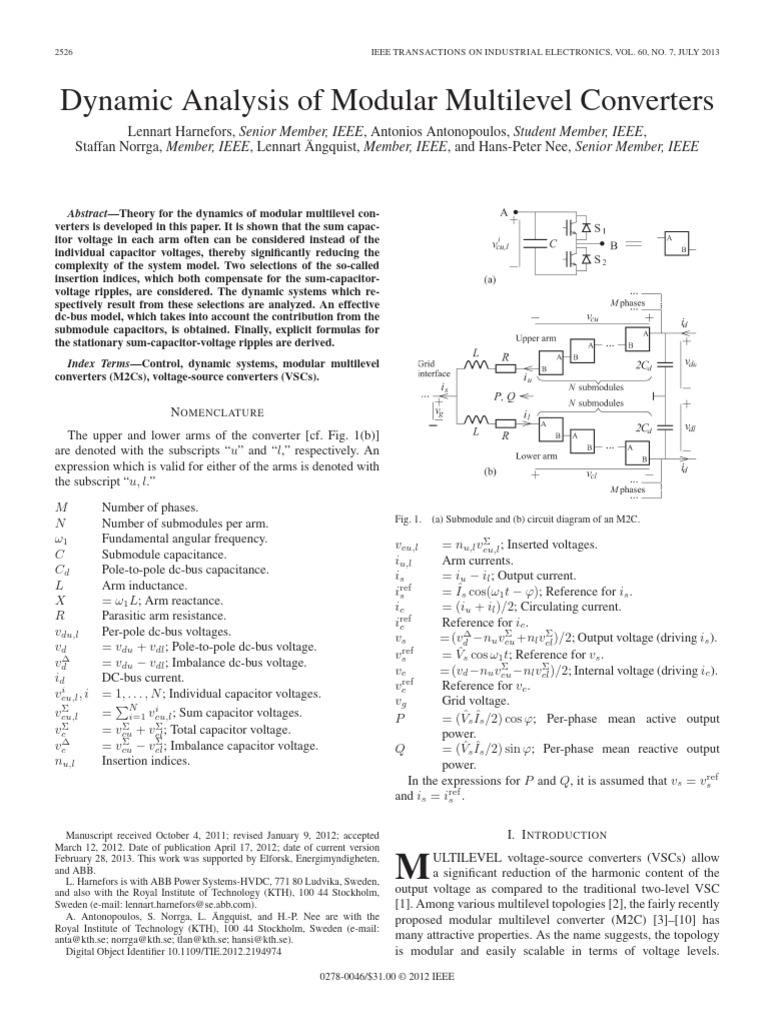 Dynamic Analysis of Modular Multilevel Converters | PDF | Capacitor | Electricity