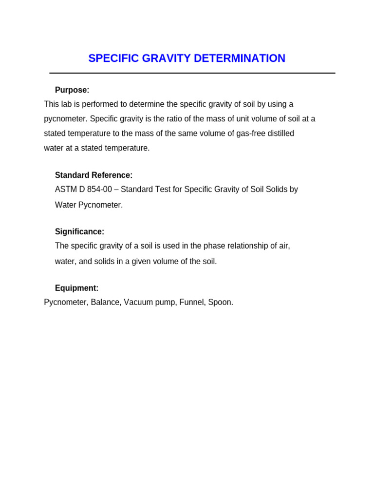Specific Gravity Lab Manual | PDF | Water | Distillation