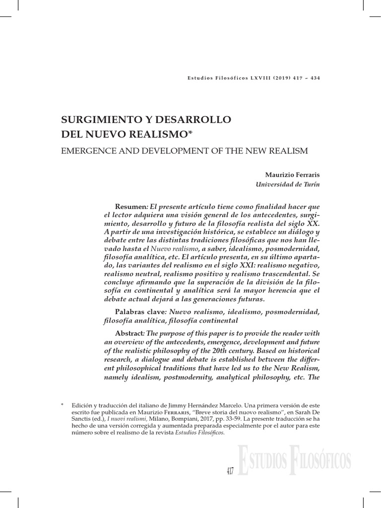 Articulo, Nuovo Realismo | PDF | Realidad | Realismo filosófico
