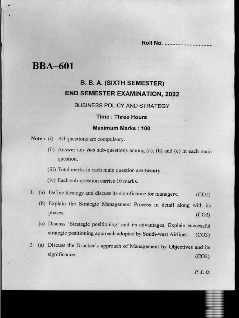 BBA 6th Sem Examination Papers 2022 | PDF | Employment | Entrepreneurship