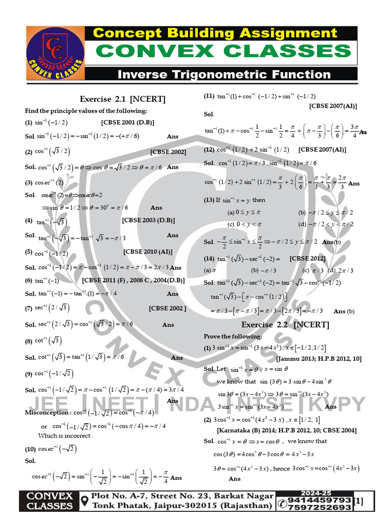 Inverse Trigonometric Function NCERT NOTES | PDF