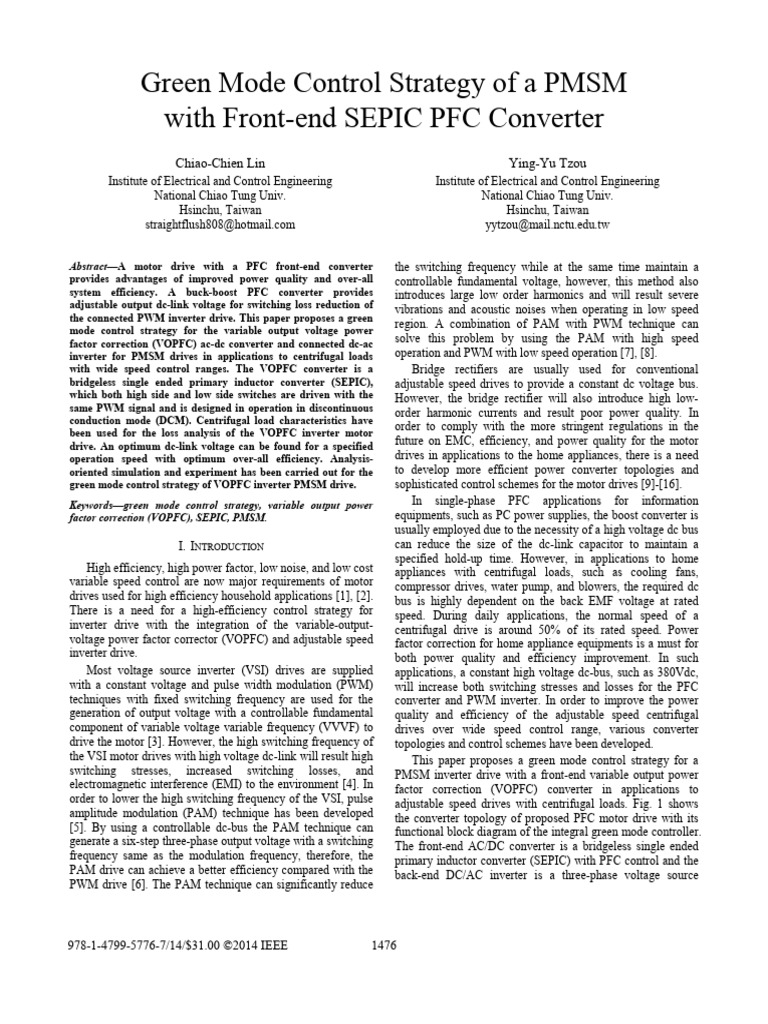 Green Mode Control for PMSM with SEPIC PFC | PDF | Power Inverter ...