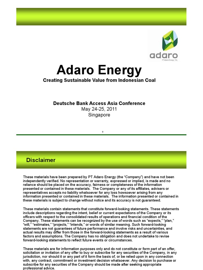 Adaro Energy Presentation DB Access Asia Conf May2011 | PDF | World ...