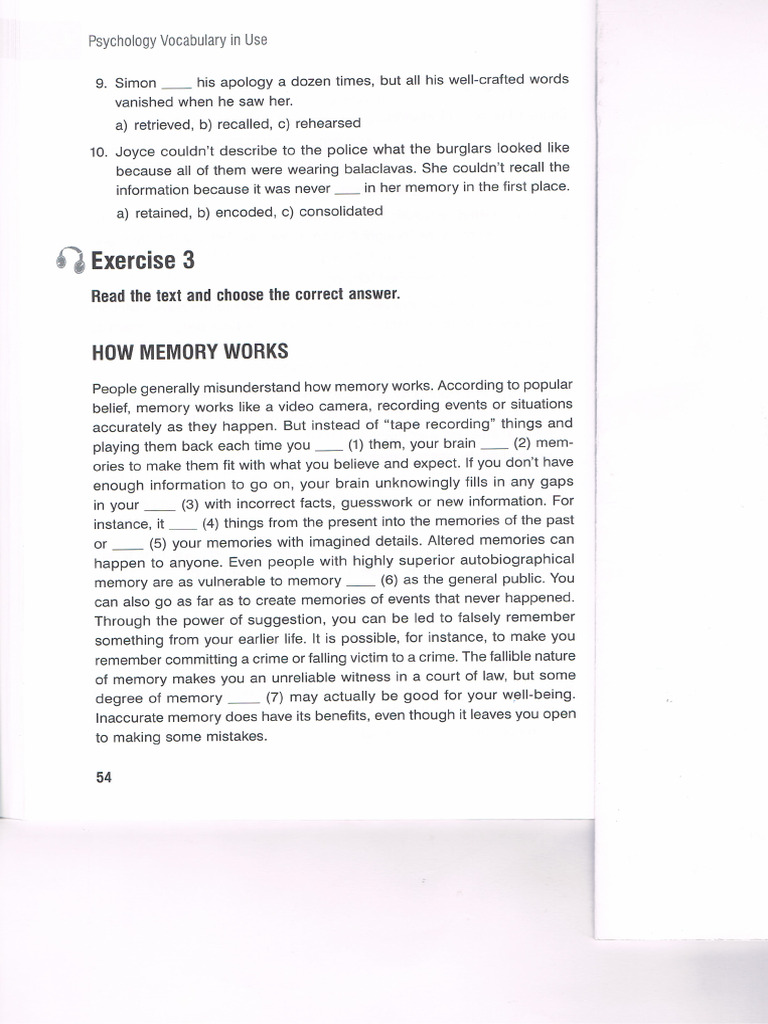 Psychology Vocabulary in Use - Memory Memory Loss-Strony-5 | PDF