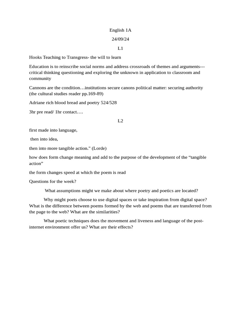 English 1A Notes | PDF | Poetry | Ballad