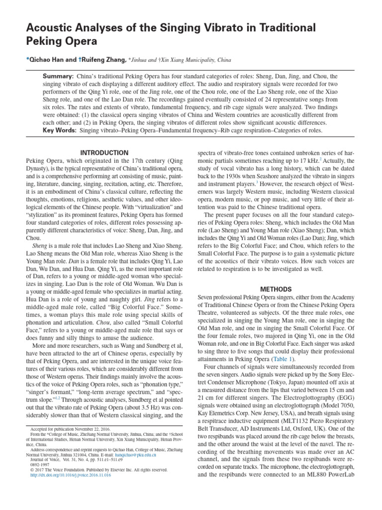 Vibrato Analysis in Peking Opera Roles | PDF | Singing | Acoustics