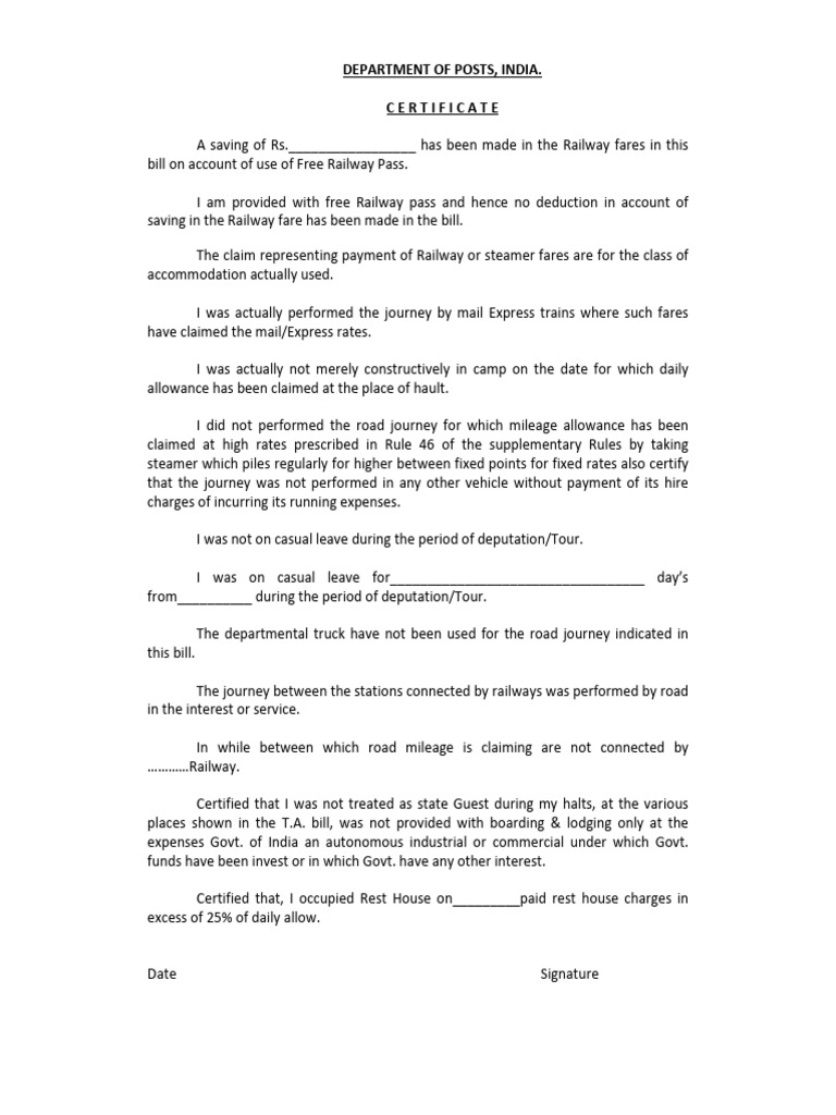 Proforma of Ta Certificate | PDF