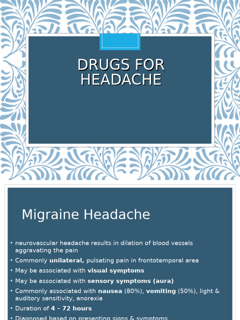 NRS 6441 - Drugs For Headache | PDF | Migraine | Headache