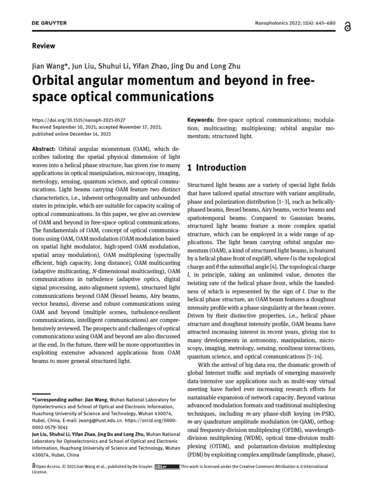 2022-Wang-Orbital Angular Momentum and Beyond in Free-Space Optical Communications | PDF ...