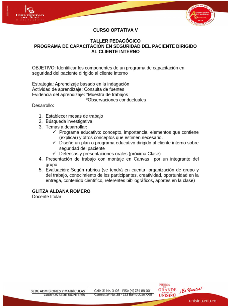 2+Taller+Pedagogico+Optativa+v+ ++Capacitaci%C3%B3n+Cliente+Interno | PDF