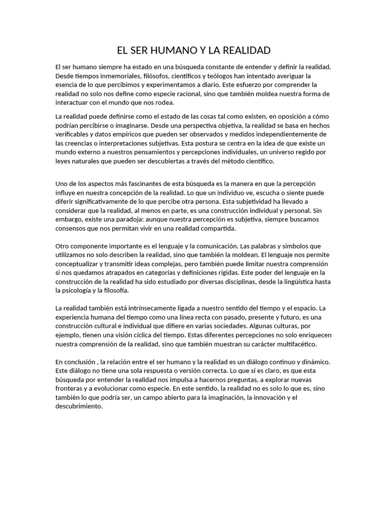 EL SER HUMANO Y LA REALIDAD | PDF | Realidad | Percepción