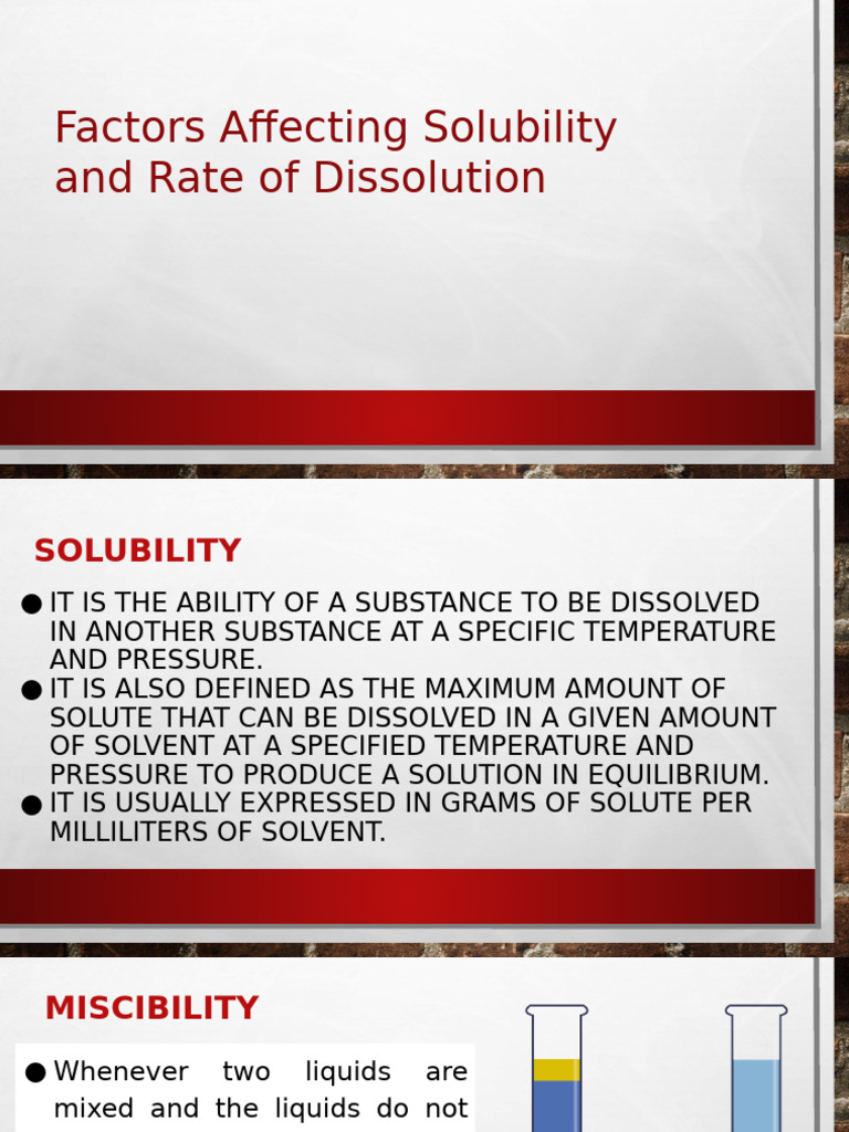 Factors Affecting Solubility and Rate of Dissolution | PDF | Solubility ...
