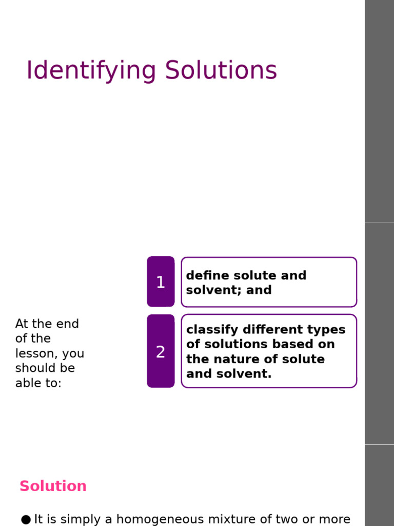Identifying Solutions-Types-Of-Solution | PDF | Water | Solvent